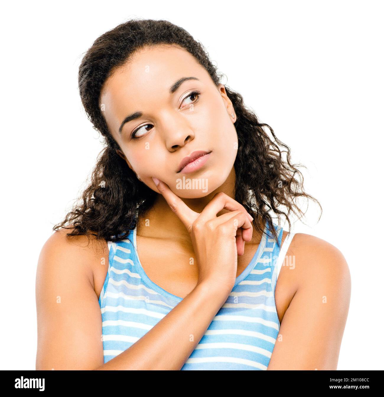 Taking some time for introspection. a young woman thinking against a ...