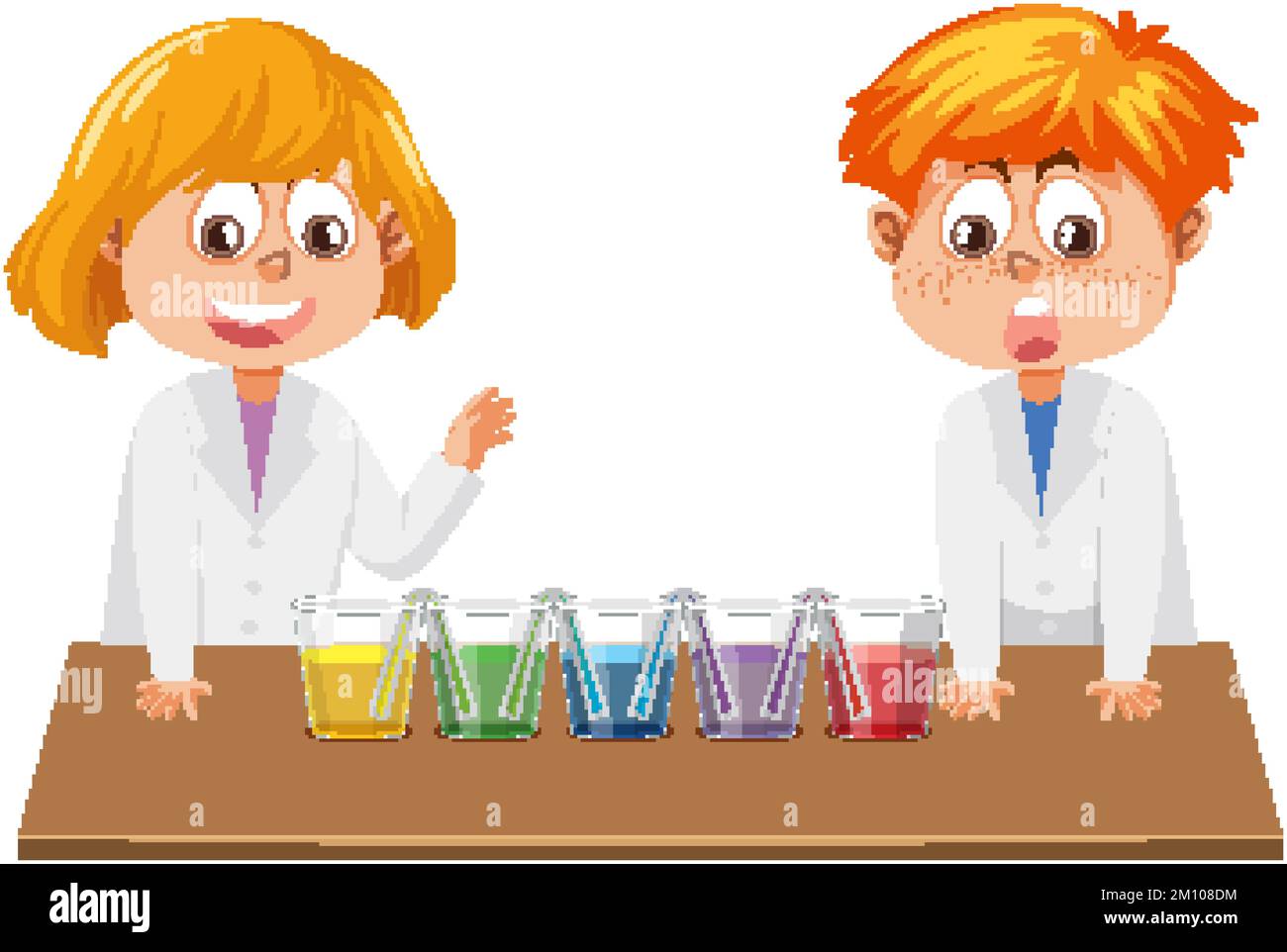 Students with walking water science experiment illustration Stock ...