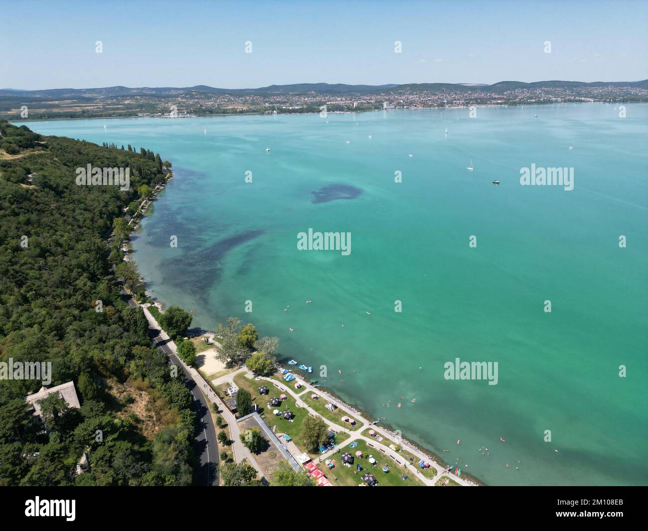 An aerial view of the Balaton Lake and the forest in Hungary Stock ...