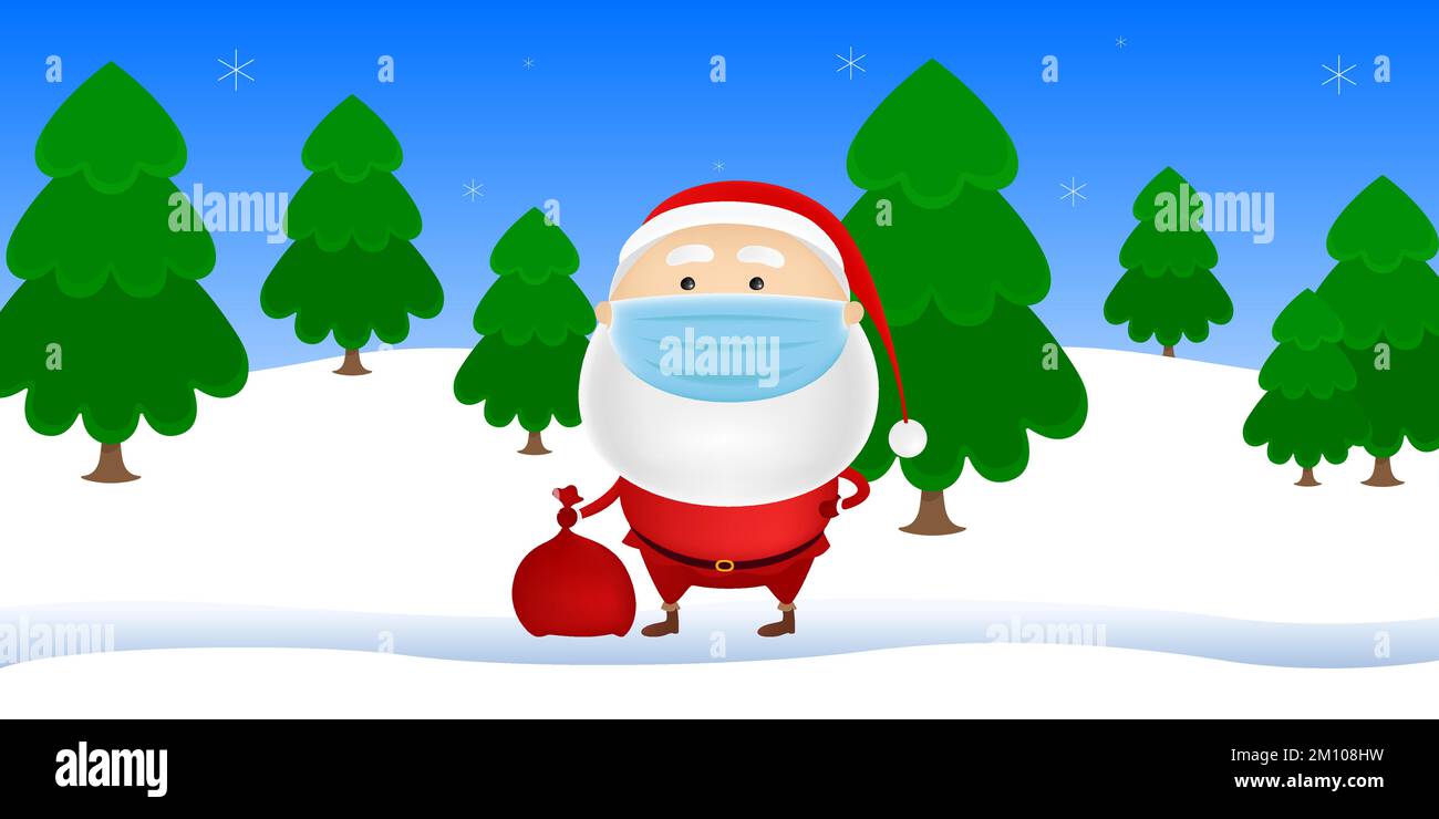 Santa Claus in medical mask. Cartoon style. Vector illustration Stock ...