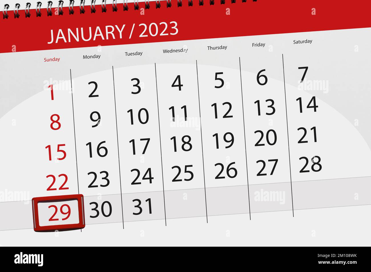 29 january calendar table hi-res stock photography and images - Alamy