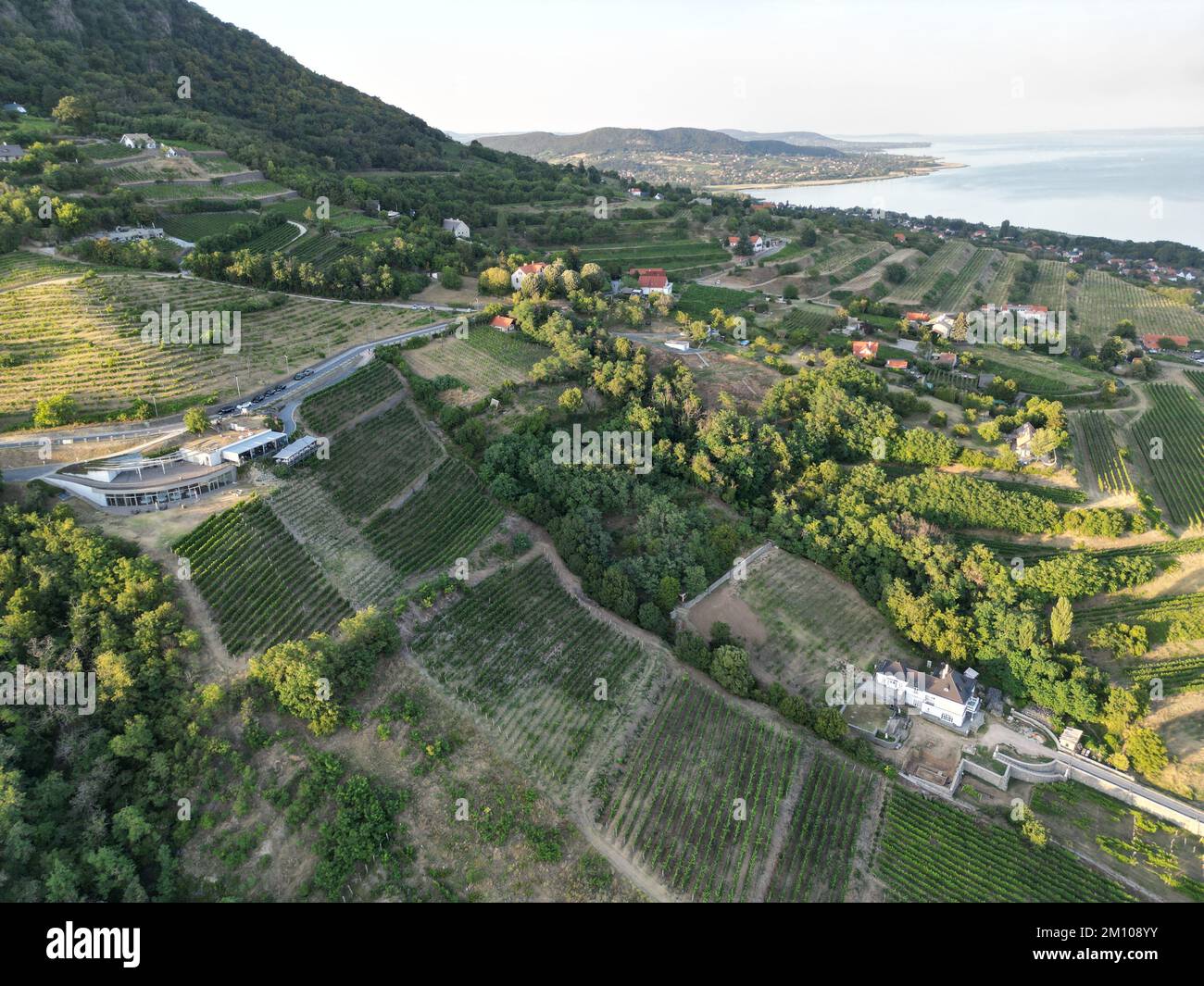 An aerial view of vast farmland in the countryside of Hungary Stock ...