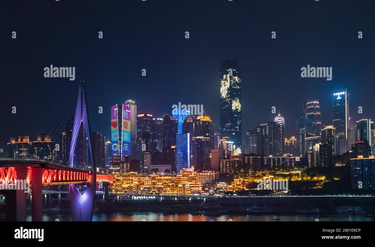 Hongyadong Scenic Area lights up at night in Chongqing, China, 8 ...