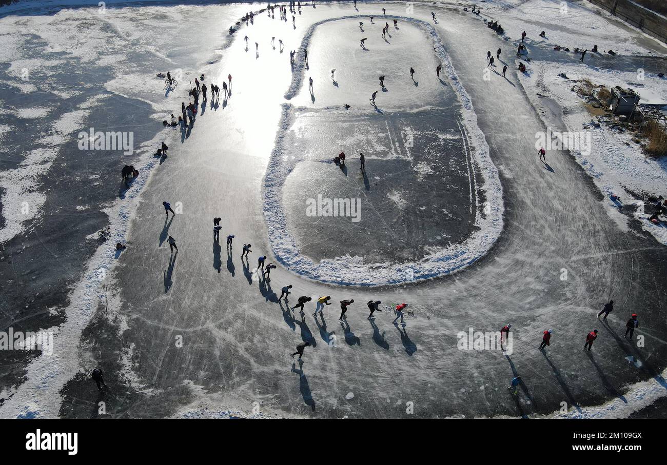 Aerial photo shows many citizens enjoying the fun of skating on the ...