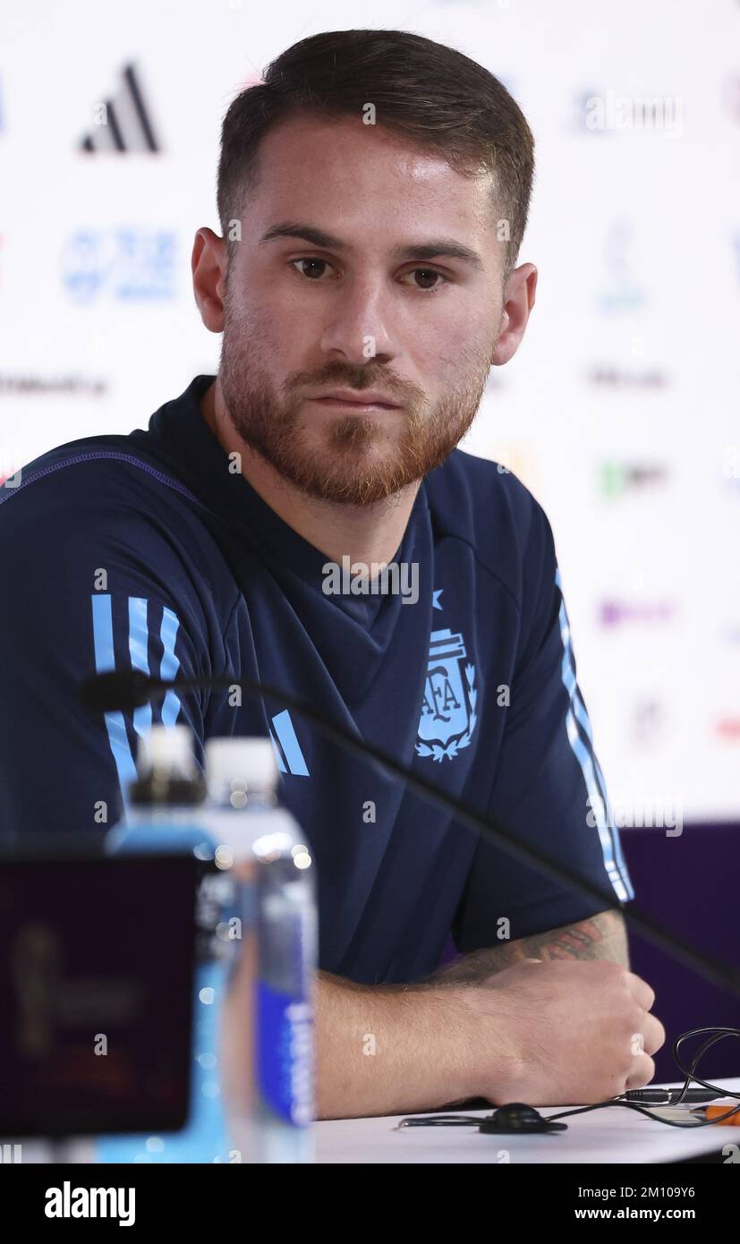 Alexis Mac Allister of Argentina answers to the media during a press ...