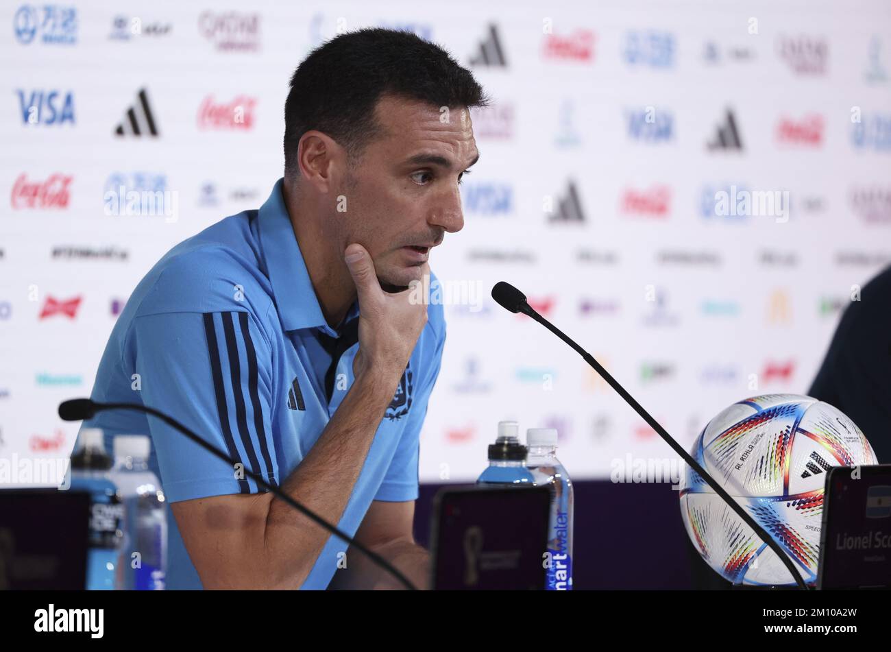 Coach of Argentina Lionel Scaloni answers to the media during a press ...