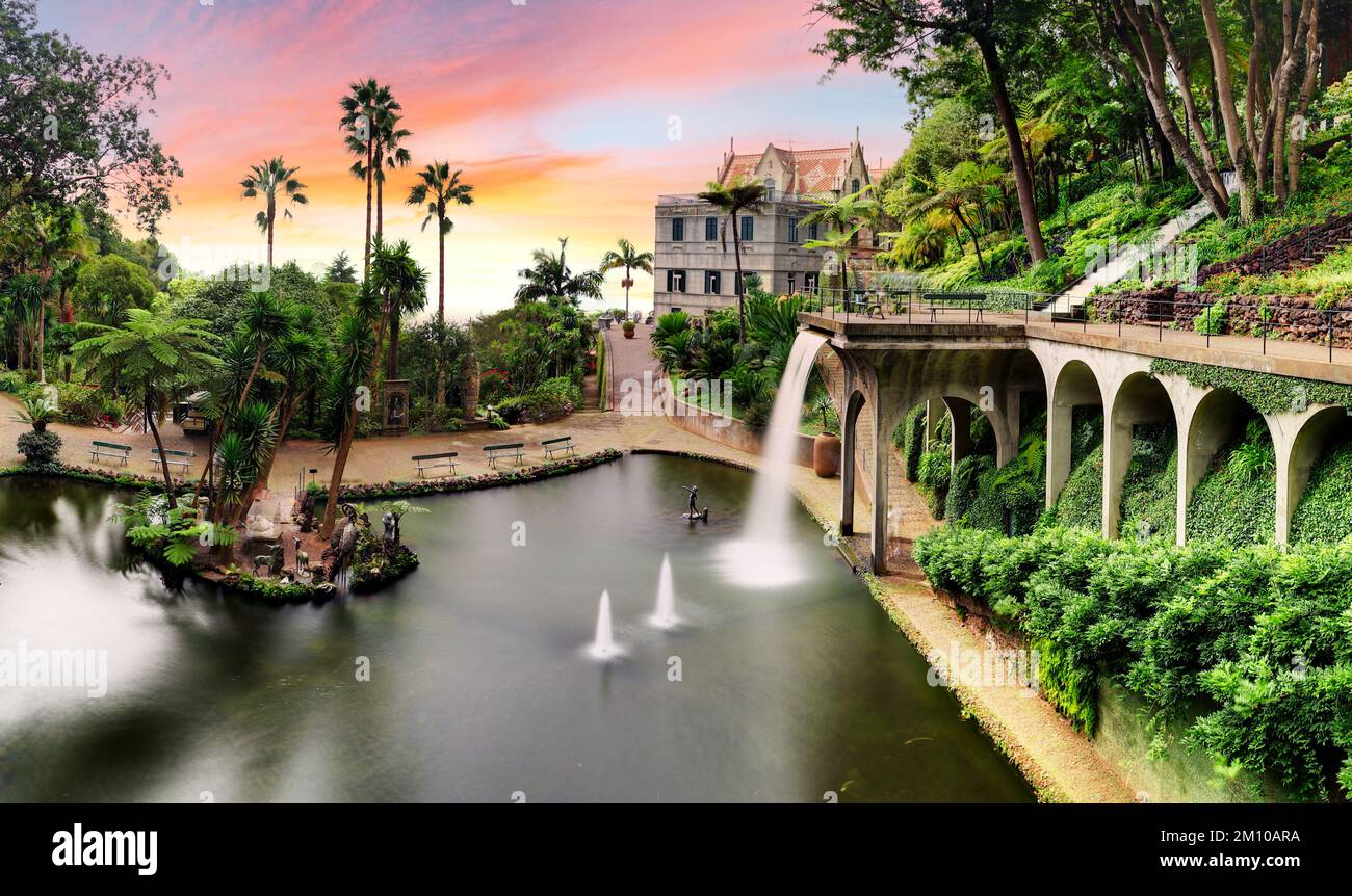 Funchal - Madeira, Monte Tropical Gardens with view of palace on lake ...