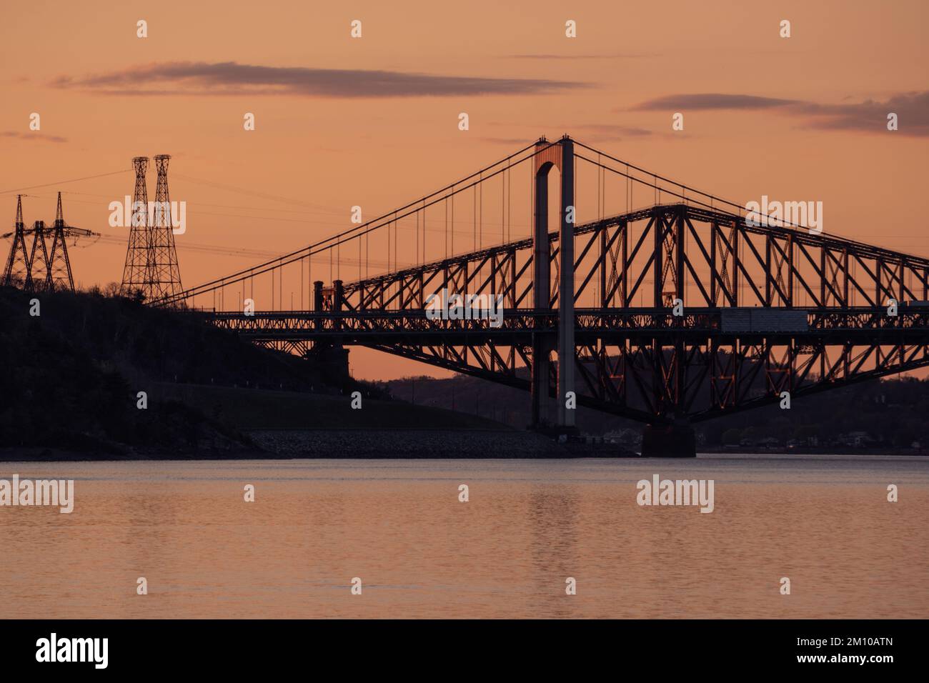 The view of the Quebec City bridges during sunrise. Levis, Canada Stock ...
