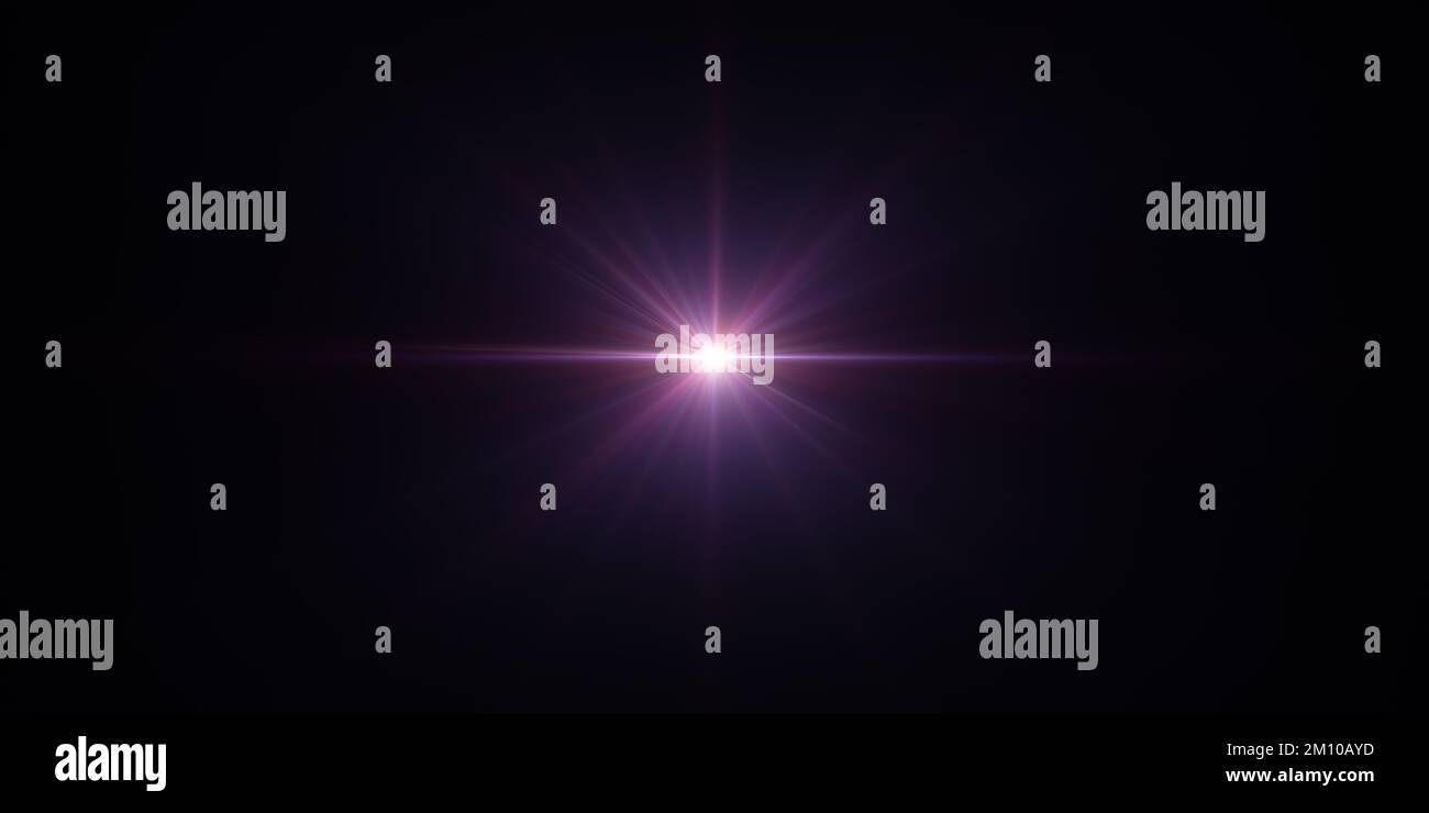 3d rendering. Abstract pink purple digital lens flare with bright light ...