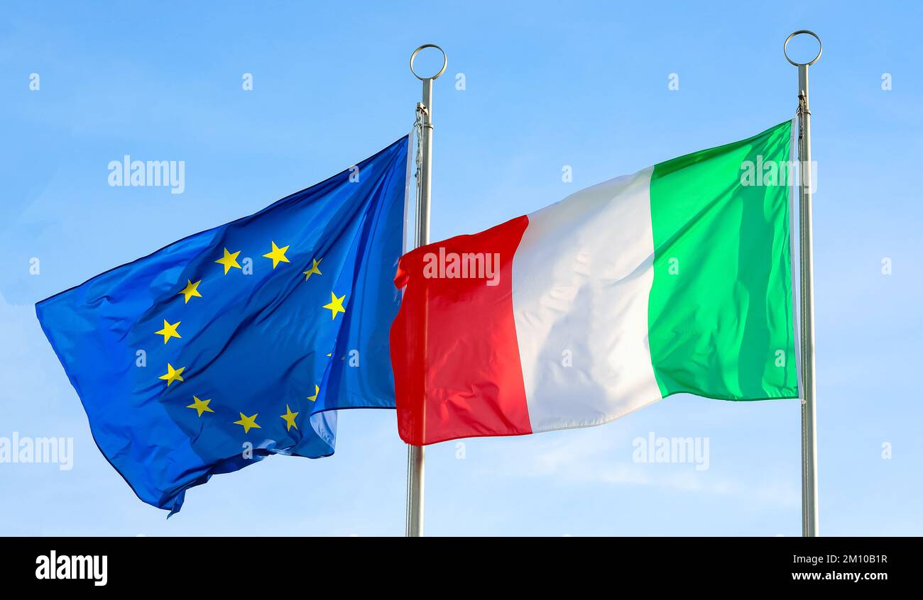 Two italian flags waving hi-res stock photography and images - Alamy