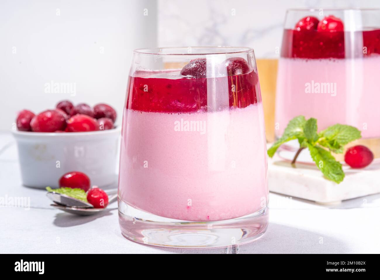 Tasty Cranberry Panna Cotta dessert, pink coconut or yogurt panna cotta ...