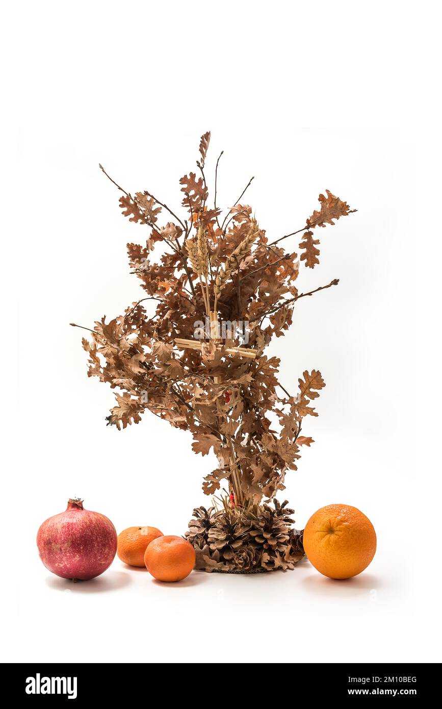 Orthodox Christian celebration - Badnjak with fruits. Serbian Christmas ...