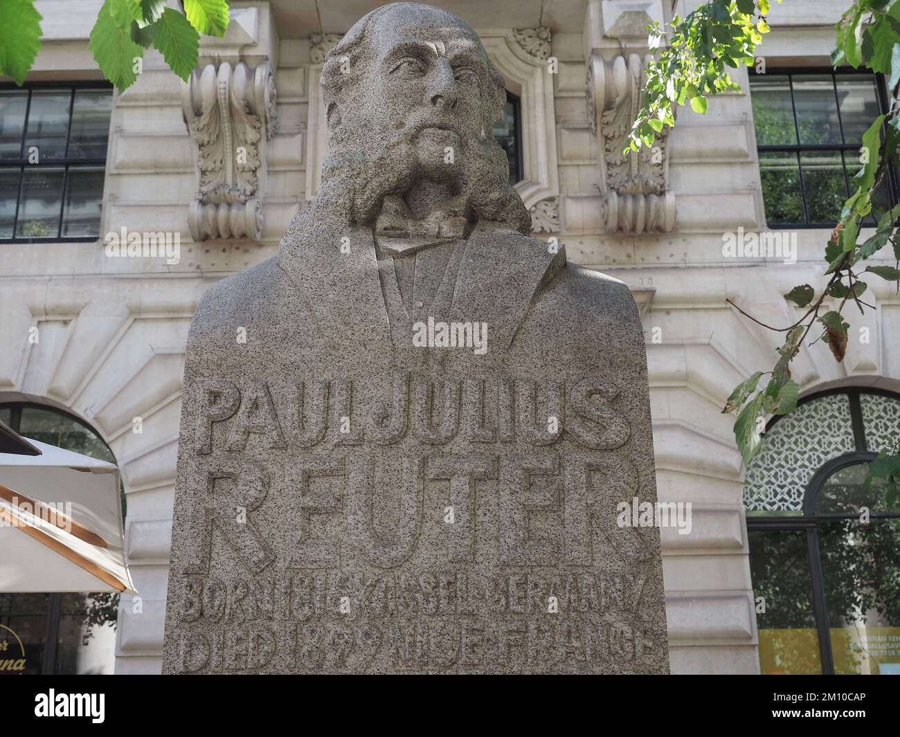 LONDON, UK - CIRCA OCTOBER 2022: Paul Julius Reuter statue by sculptor ...