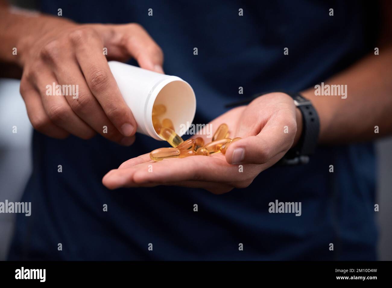 Man, hands and omega pills for healthy lifestyle, fitness and fish oil ...