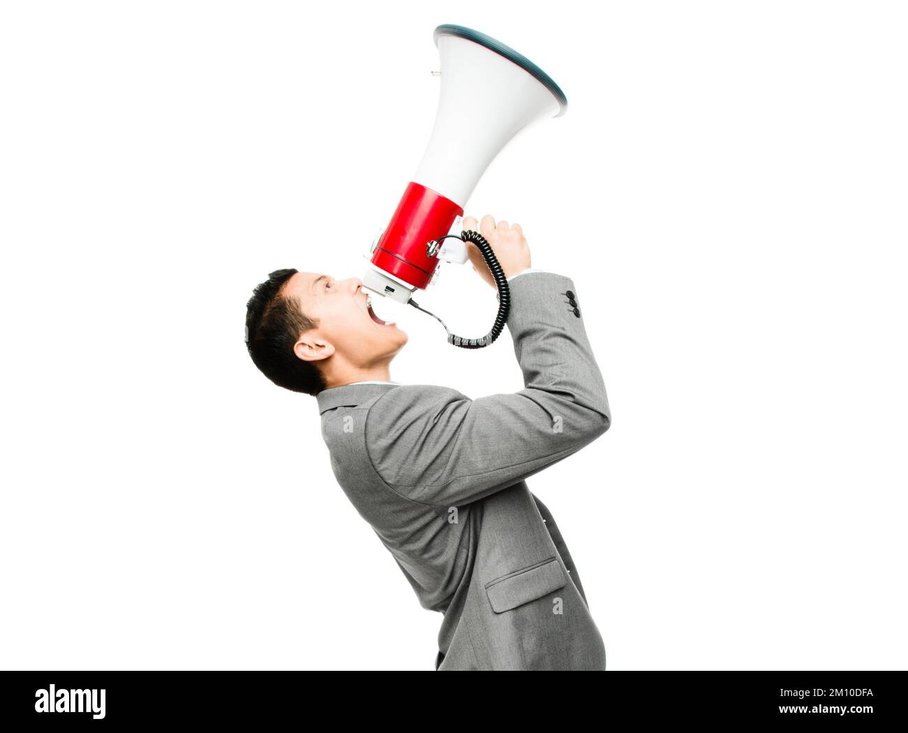 You wont be able to miss this. an asian businessman shouting into a ...