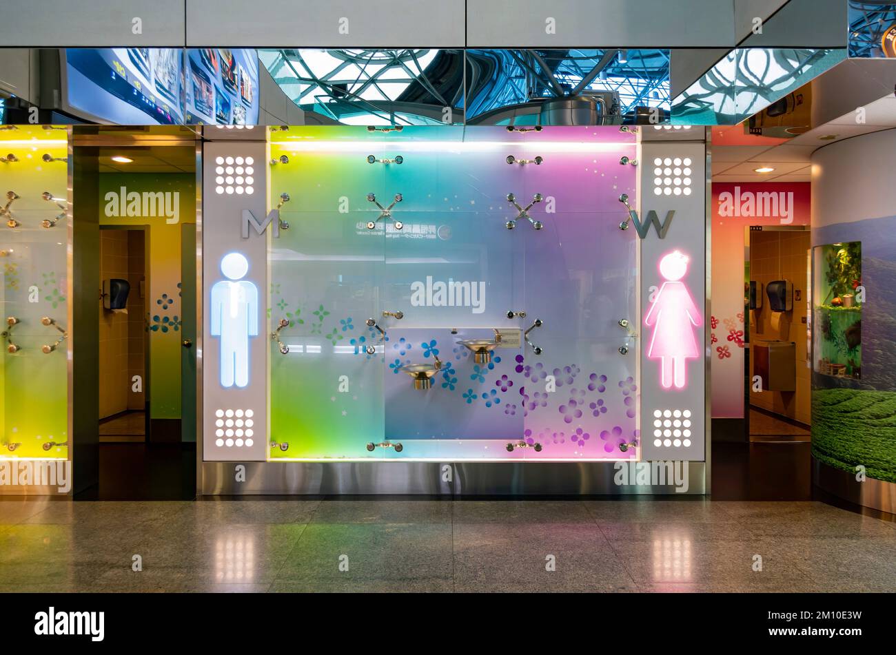 Taiwan, DEC 5 2010 - Interior view of the colorful restroom in Taoyuan ...