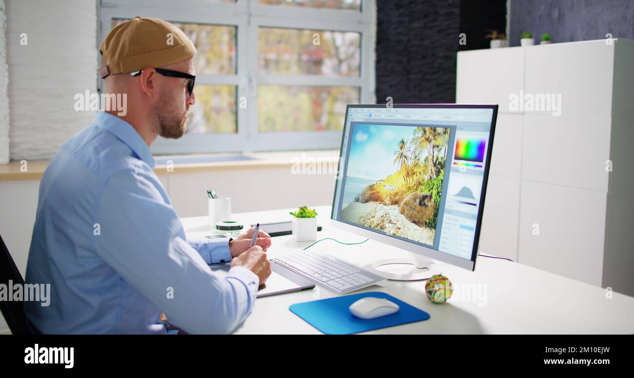 Editing Photo Design For Web On Desktop Computer Screen Stock Photo - Alamy