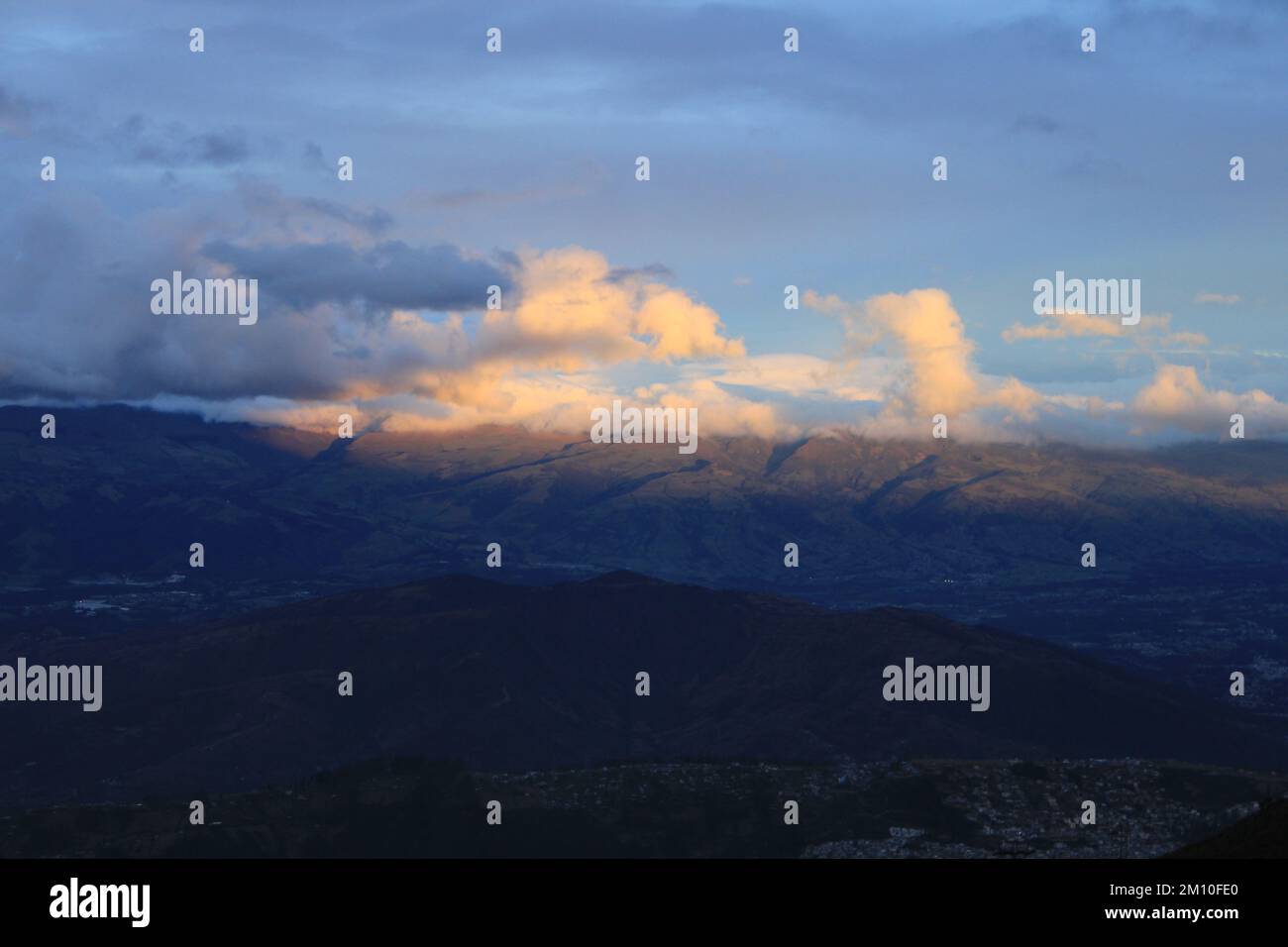 A landscape view of the Quito Ecuador visible from the Andes Mountain ...