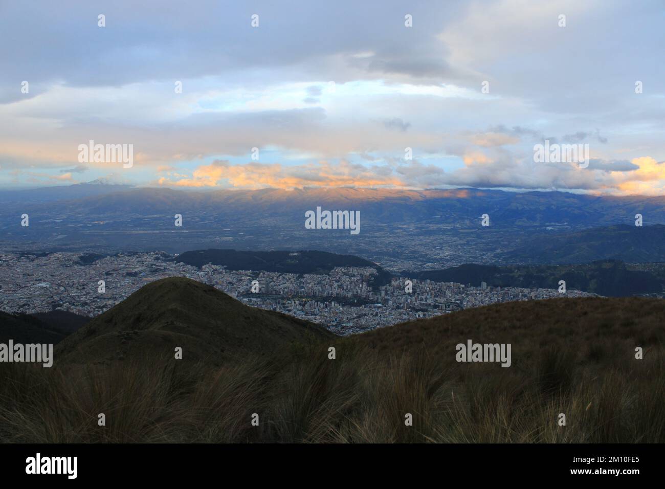 A landscape view of the Quito Ecuador visible from the Andes Mountain ...