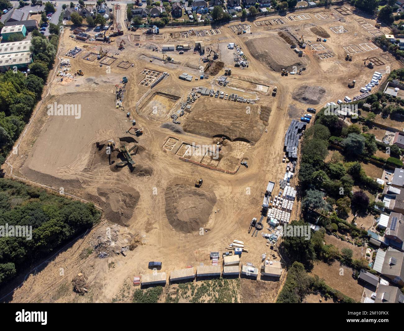Drone aerial view of housebuilding site in early stages on Hayling ...