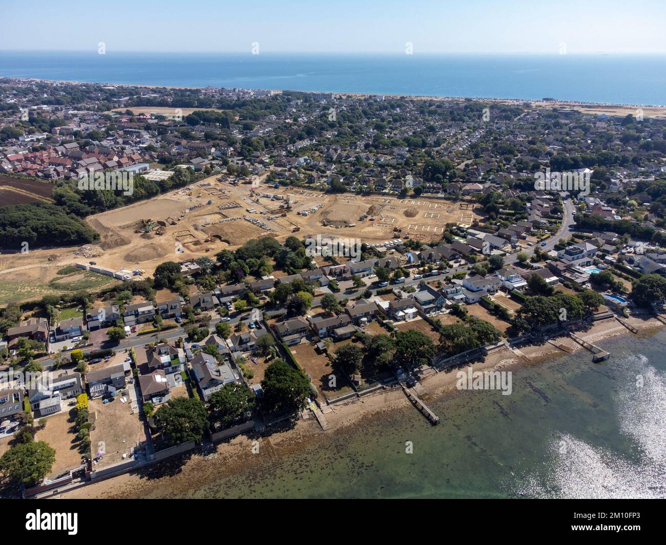 Drone aerial view of housebuilding site in early stages on Hayling ...