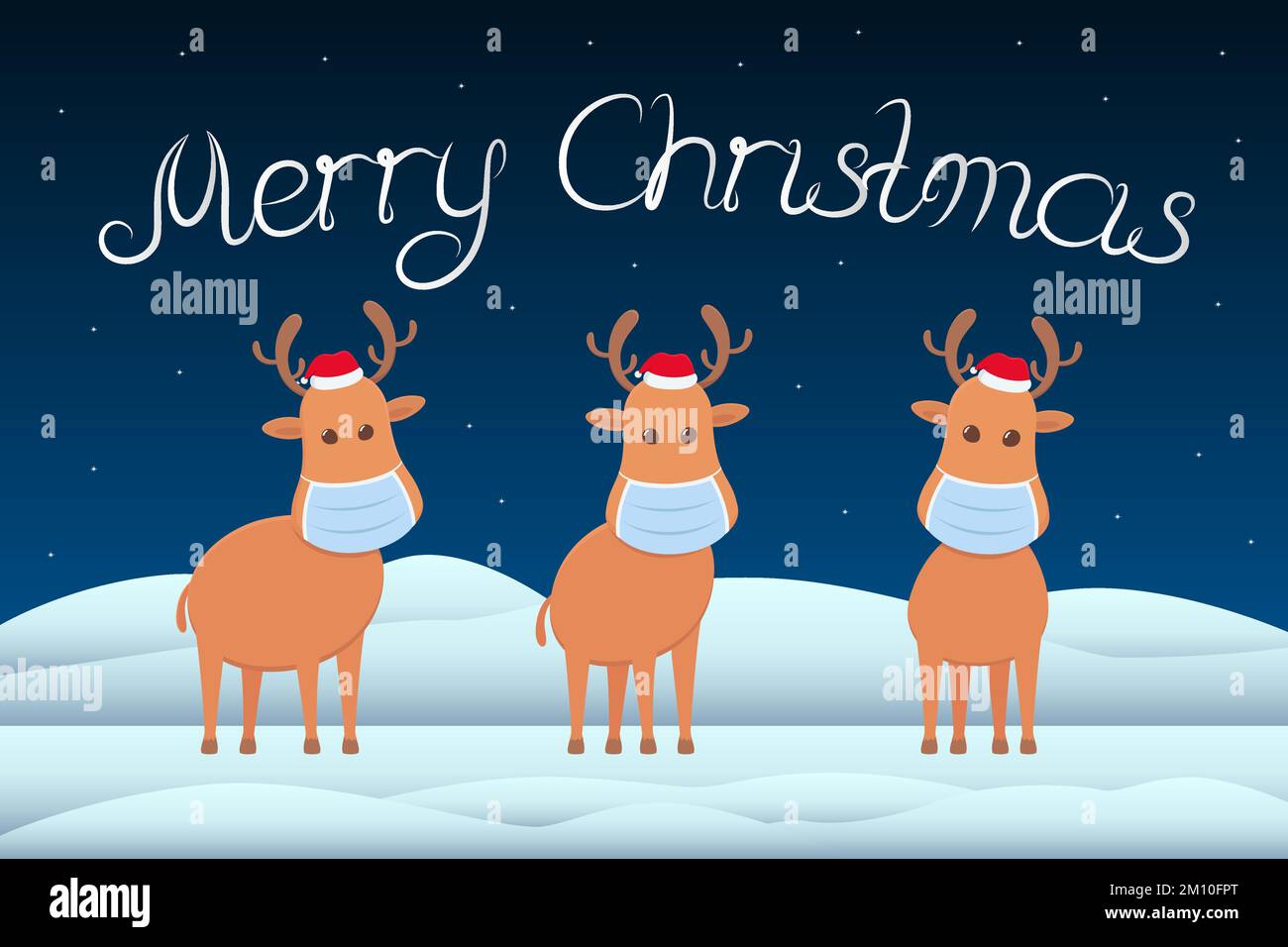 Christmas card. Reindeers in masks. Vector illustration Stock Vector ...