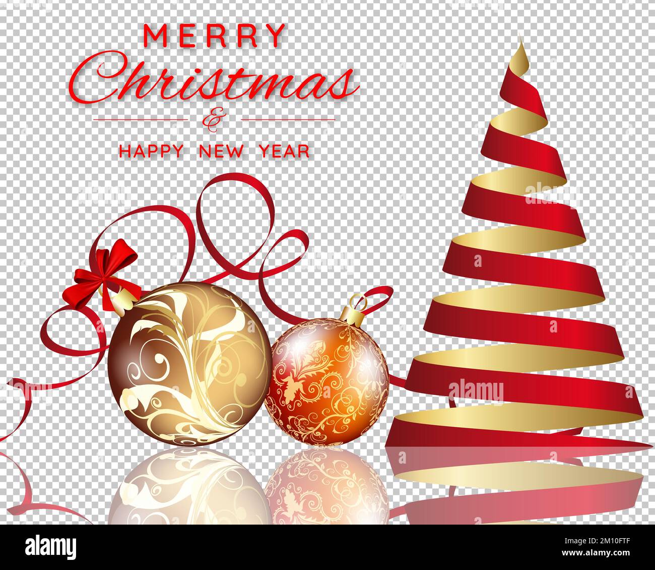 Christmas banner with fir tree from ribbon and decoration balls ...
