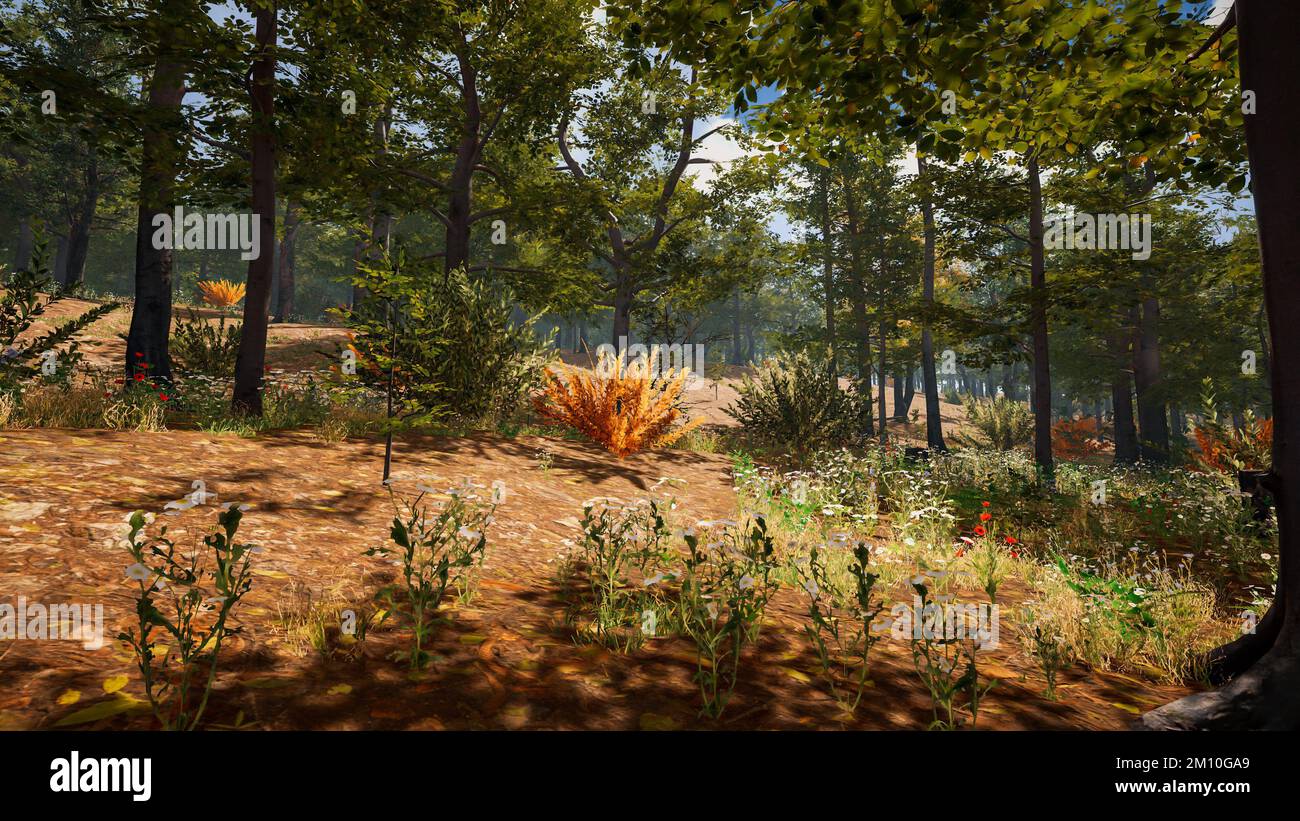 3D rendering. An immersive natural environment. Landscape to illustrate ...