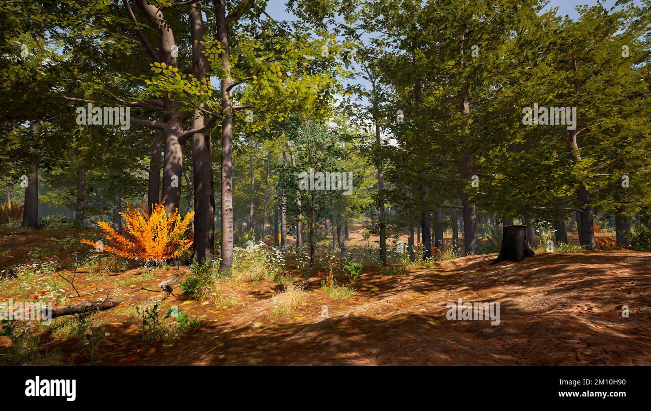 3D rendering. An immersive natural environment. Landscape to illustrate ...