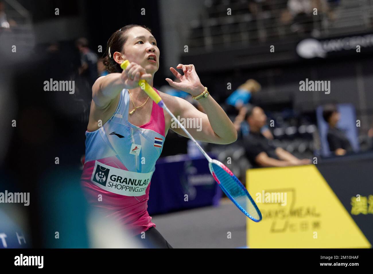 Pornpawee CHOCHUWONG of Thailand in action during the singles match ...
