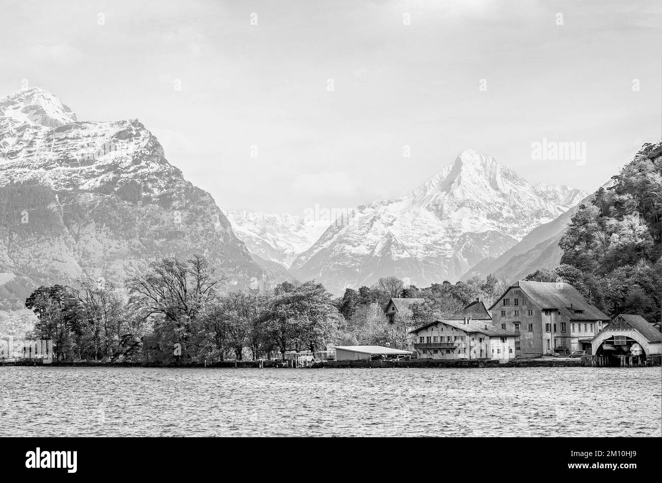 Shipping pier of Isleten Isenthal at Lake Urn, Urnersee, Canton Uri ...