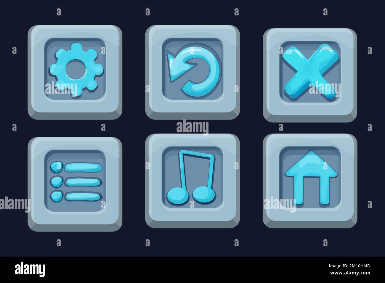 Set menu ui buttons on stone block in comic cartoon style, game design ...
