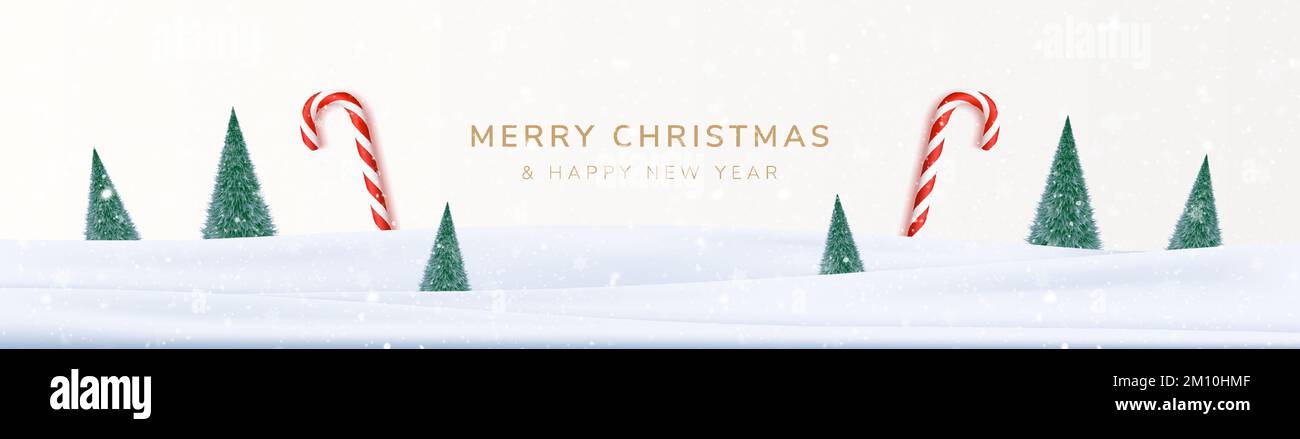 Merry Christmas and Happy New Year Background with Snow, Candy Cane ...