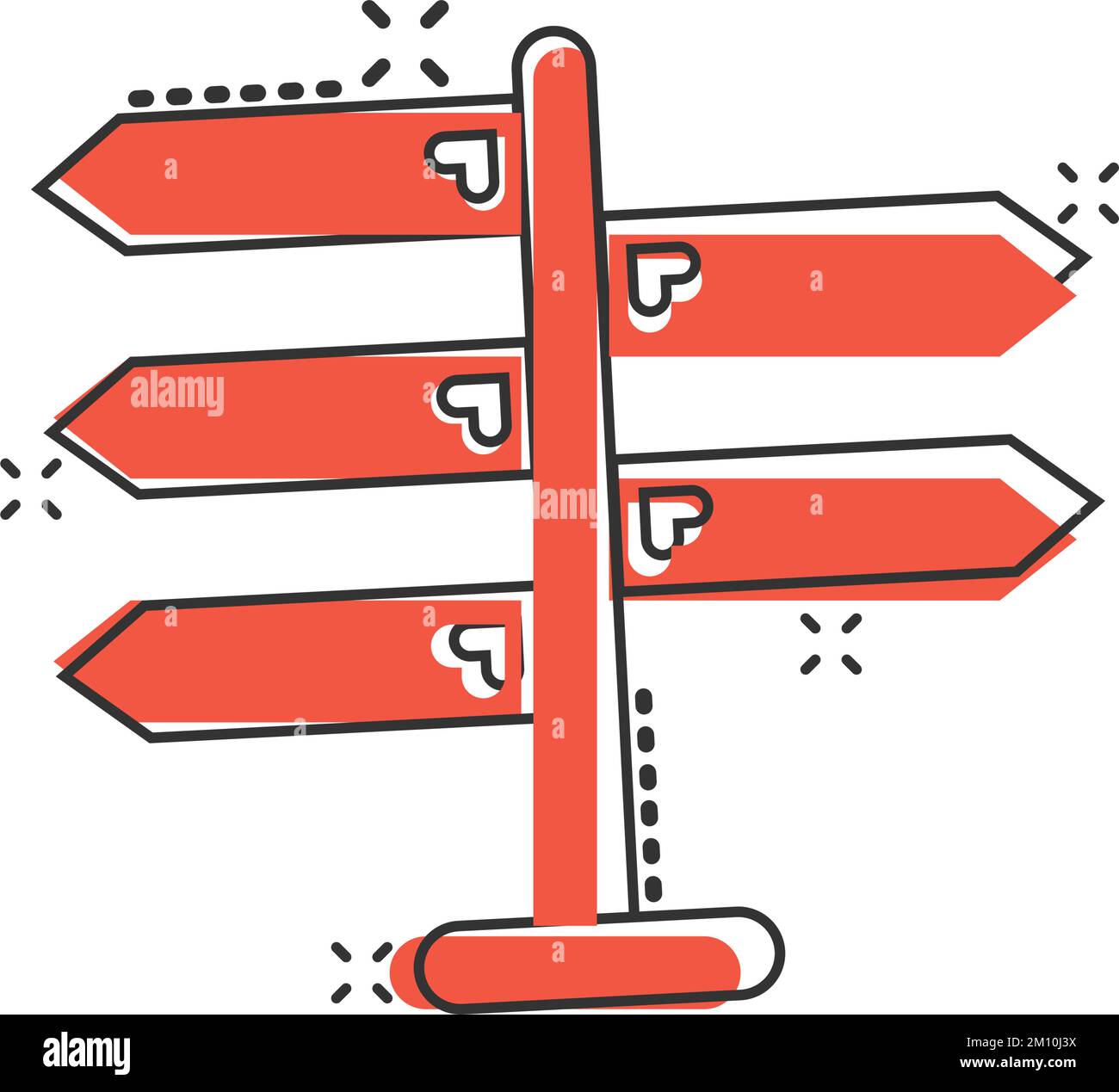 Crossroad signpost icon in comic style. Road direction cartoon vector ...