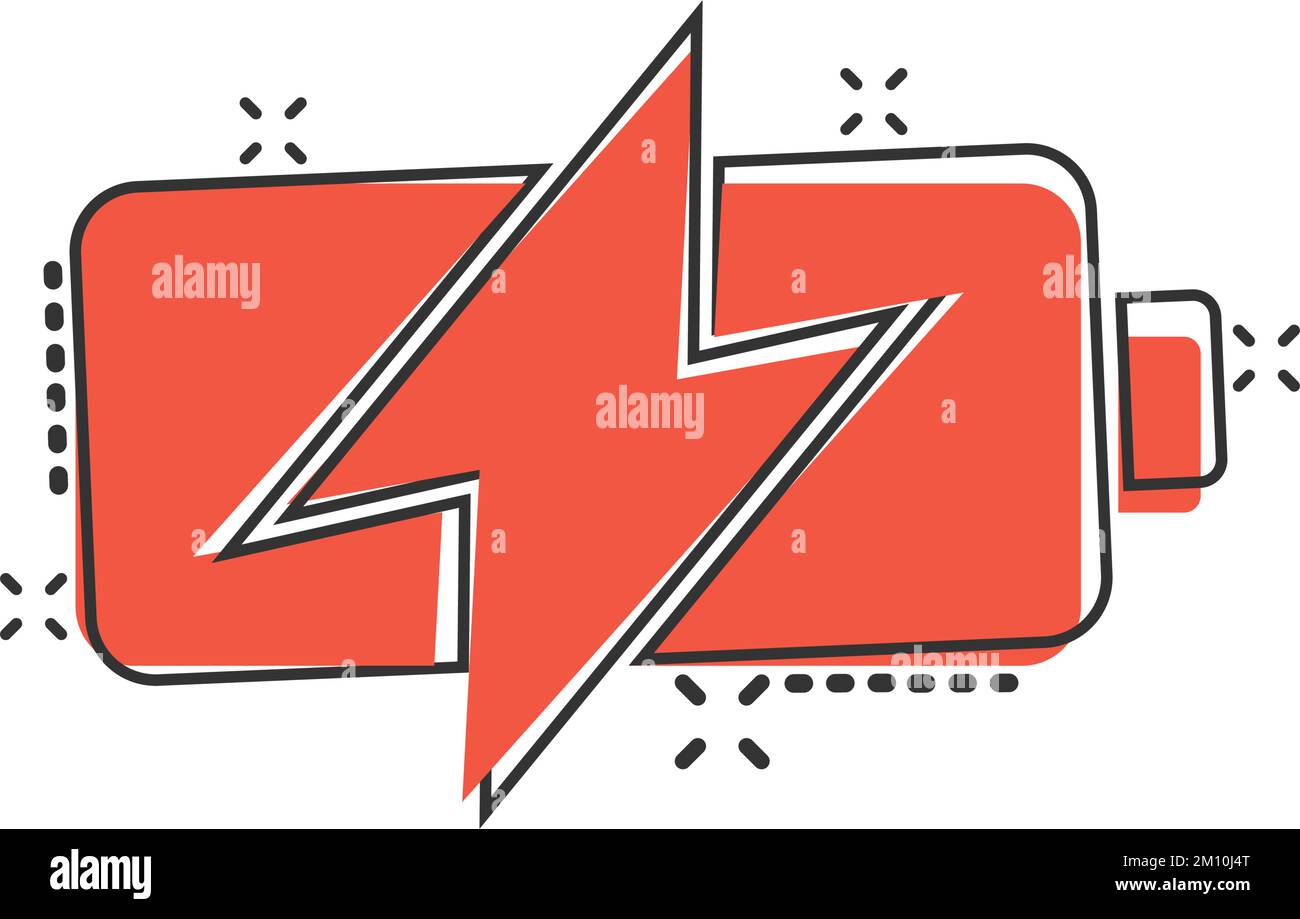 Battery icon in comic style. Accumulator cartoon vector illustration on ...