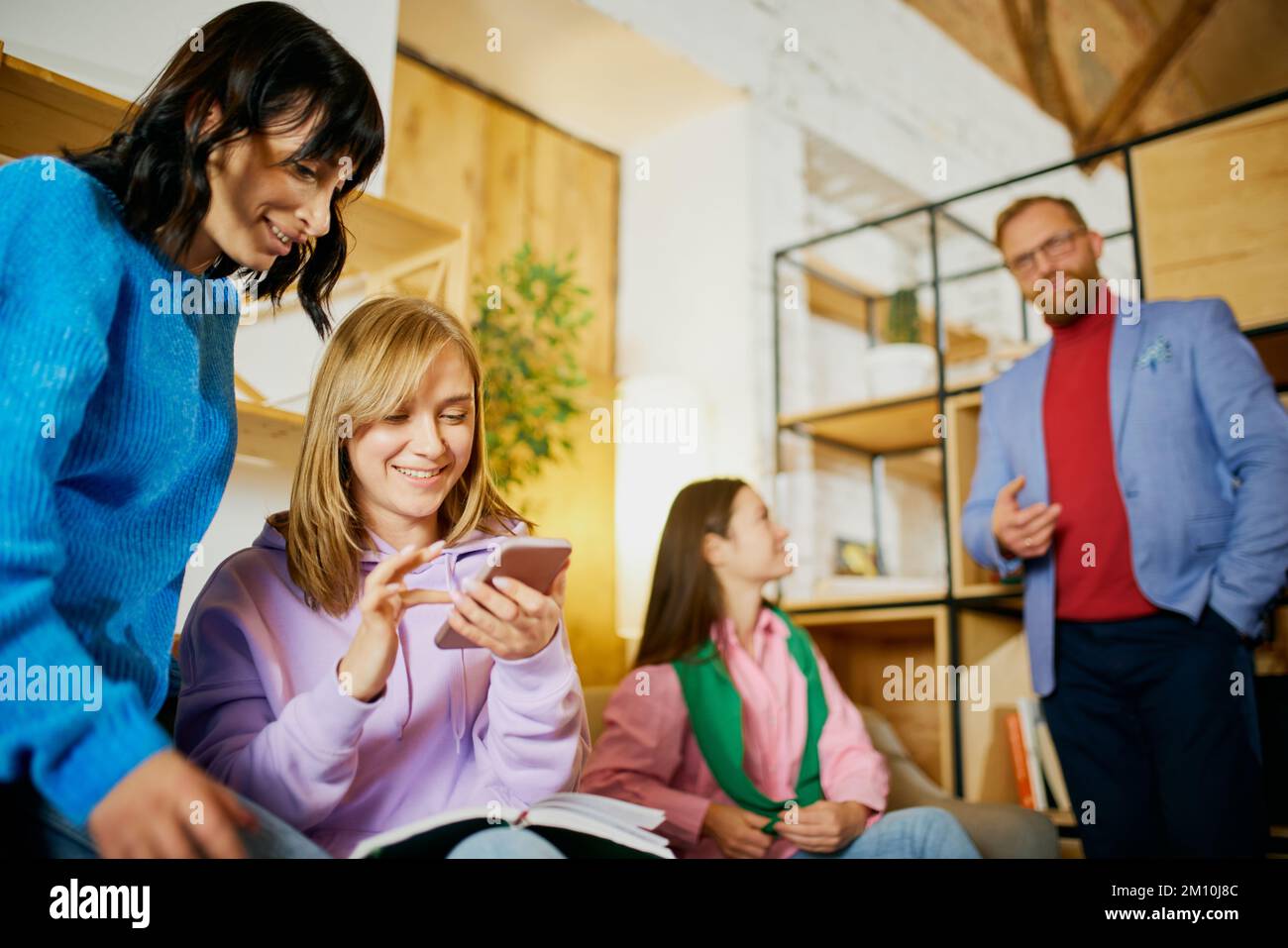 Teamwork. Group of employees, having meeting, discussion at the office ...