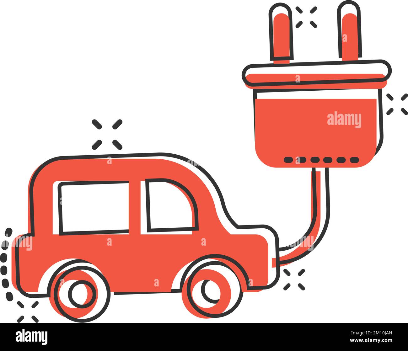 Electric car icon in comic style. Electro auto cartoon vector ...