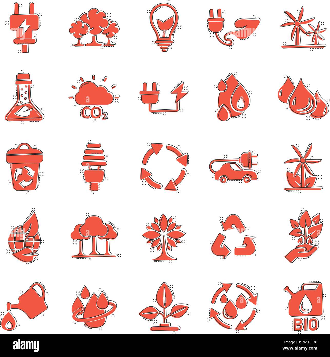 Eco environment icons set in comic style. Ecology cartoon vector ...