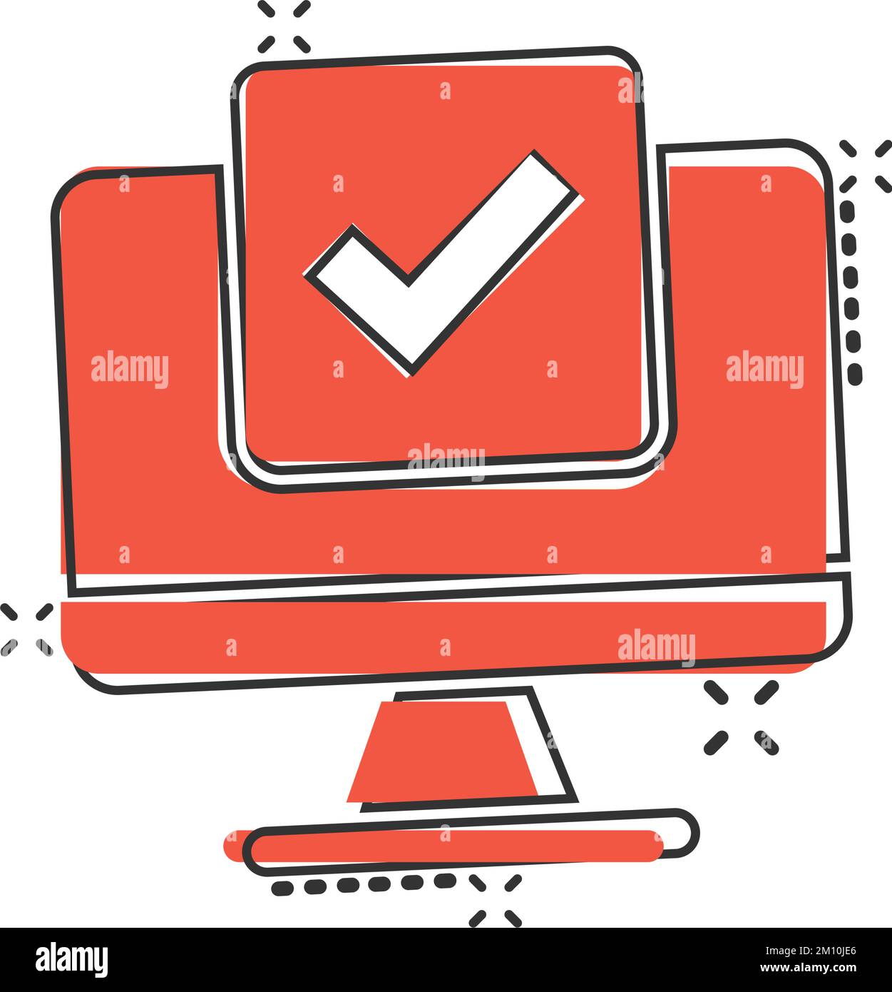 Computer check mark icon in comic style. Survey approval cartoon vector ...