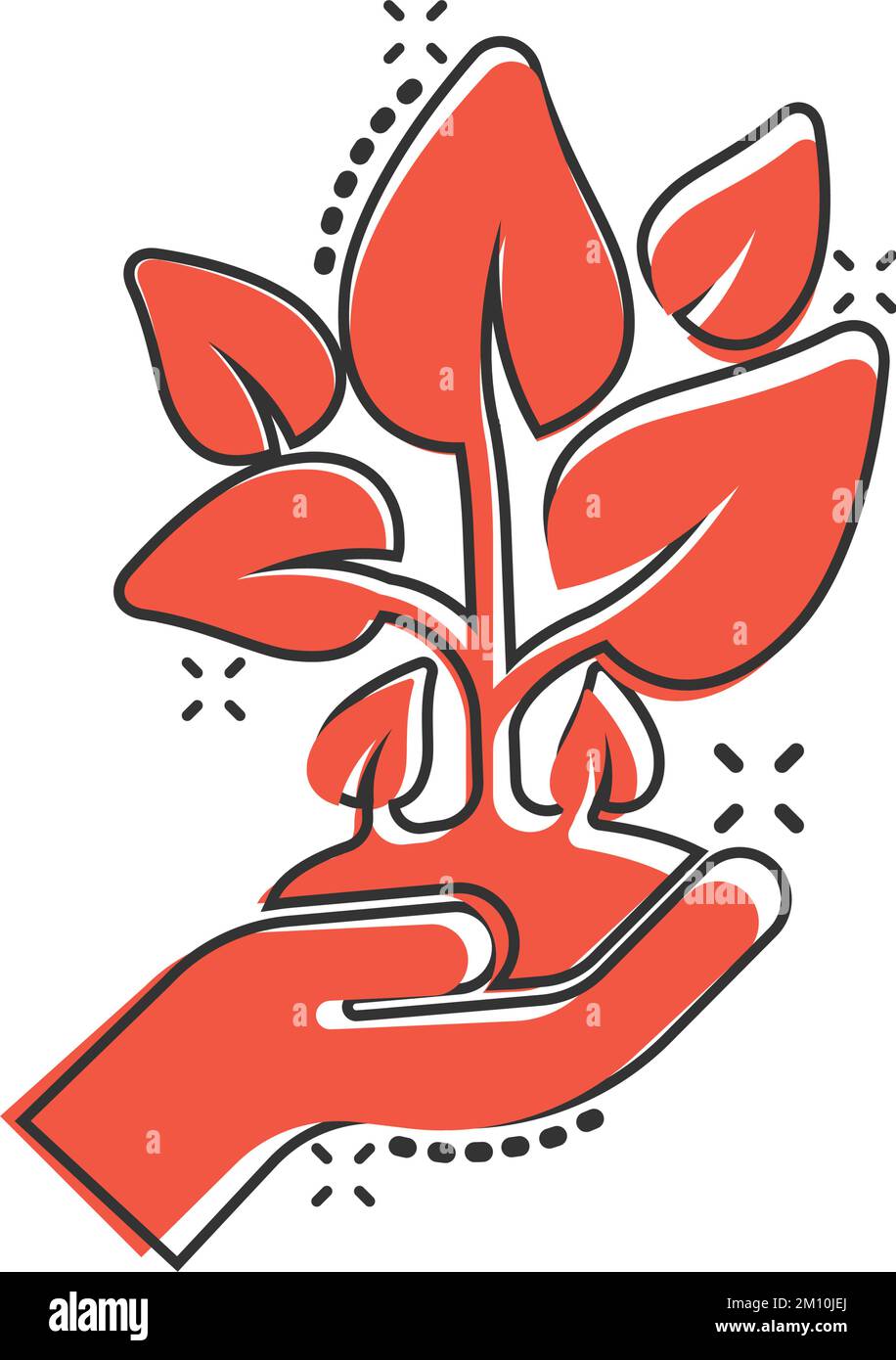 Hand with plant icon in comic style. Flower sprout cartoon vector ...