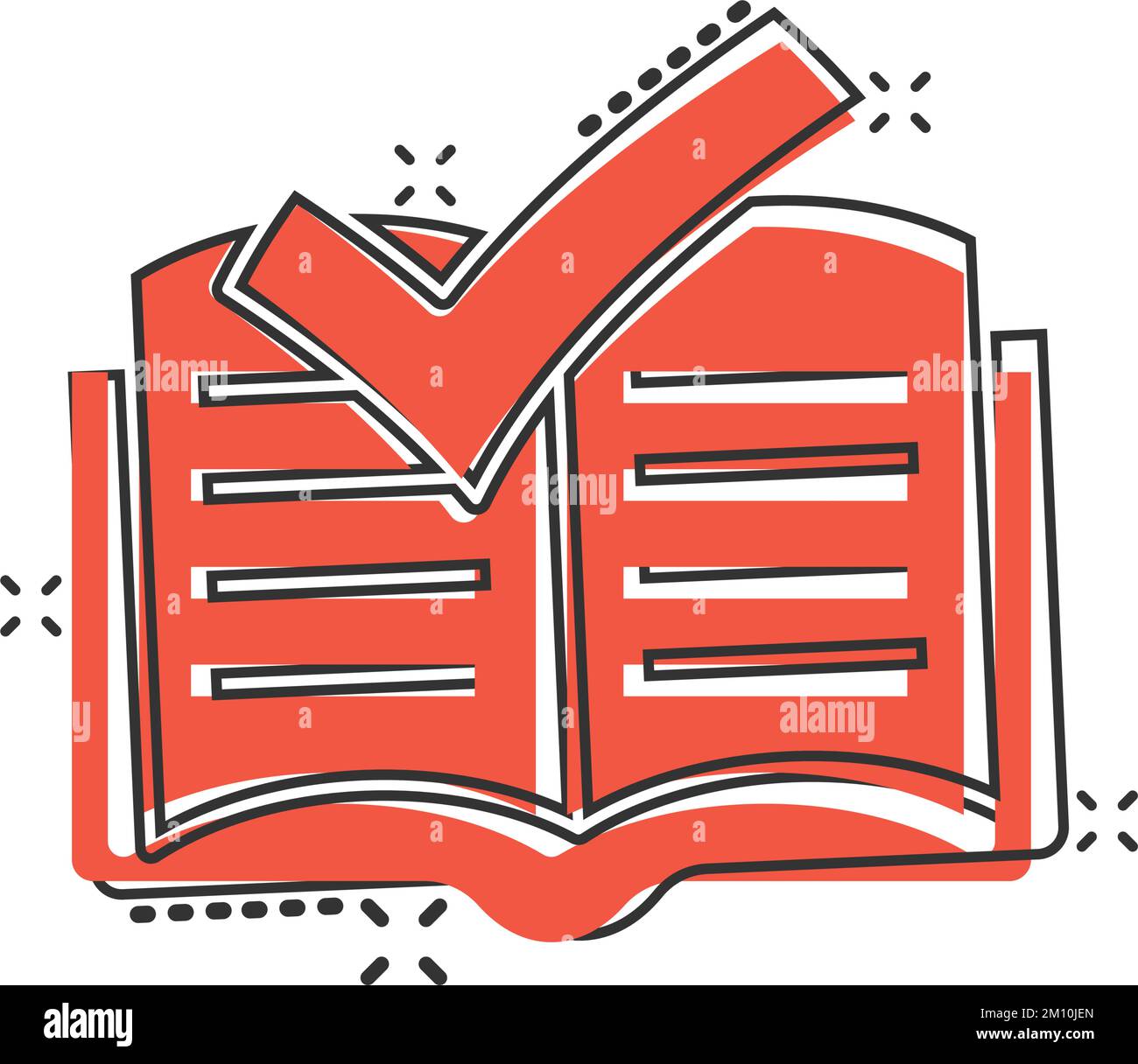 Book check mark icon in comic style. Bookmark approval cartoon vector ...