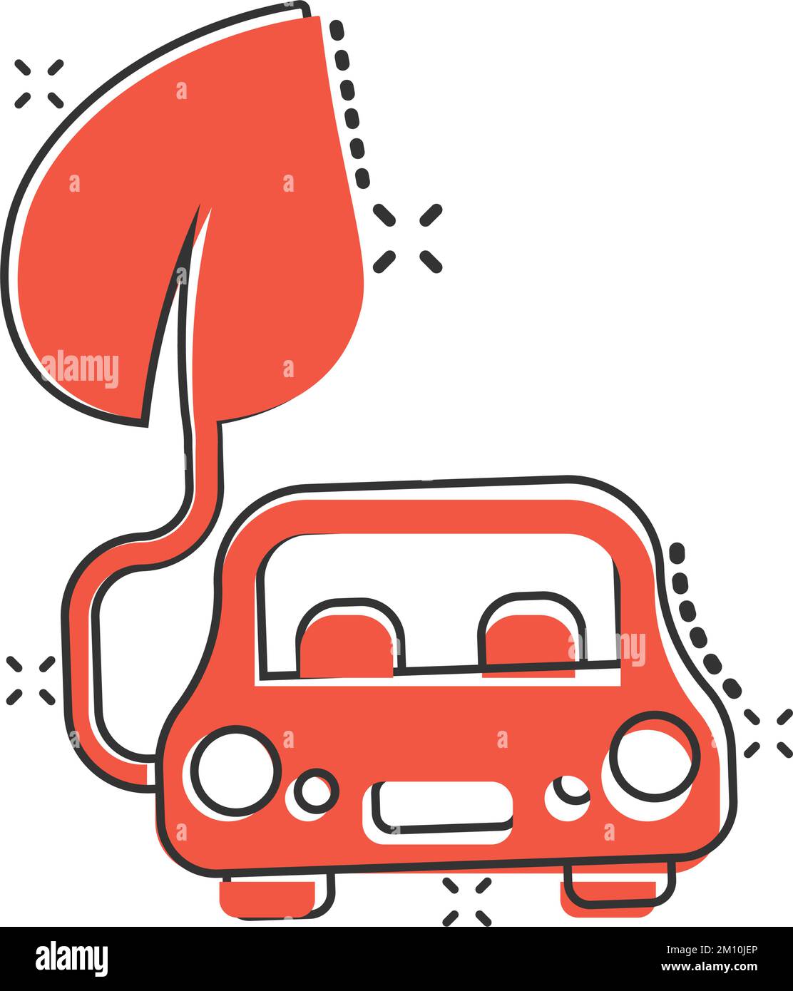Eco car icon in comic style. Leaf and auto cartoon vector illustration ...