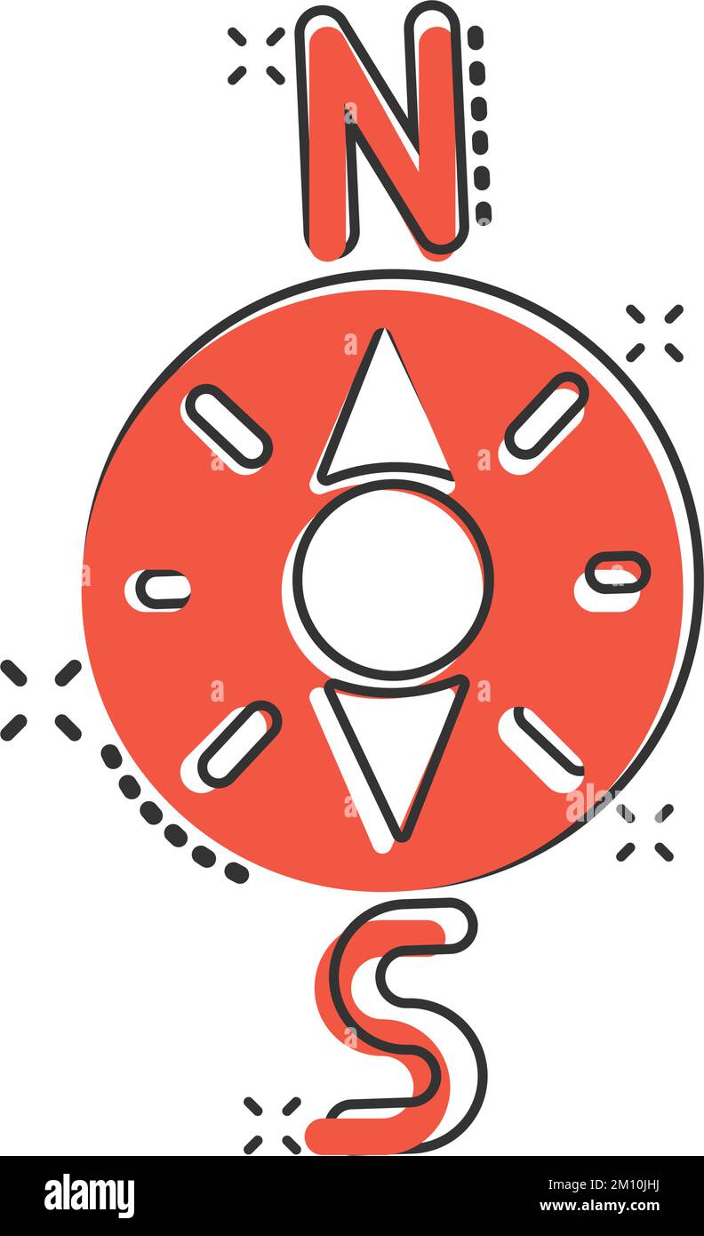 Compass icon in comic style. Navigation equipment cartoon vector ...