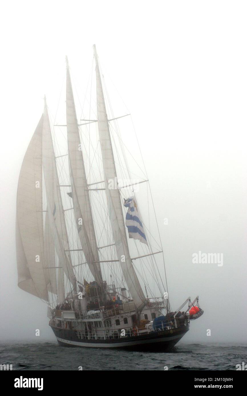 Uruguayan schooner Capitan Miranda in thick fog, 2006 Stock Photo - Alamy