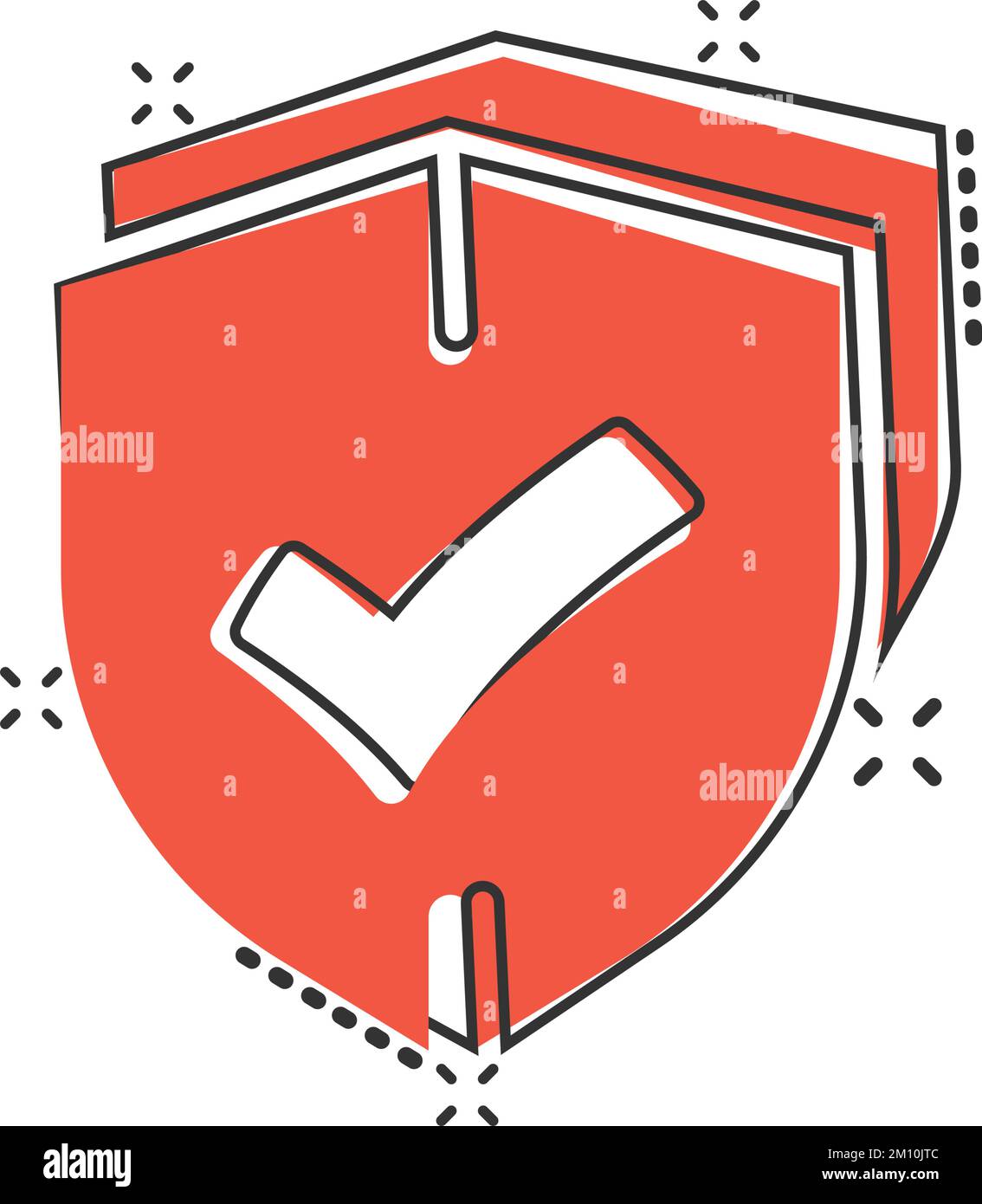 Shield with check mark icon in comic style. Protect cartoon vector ...