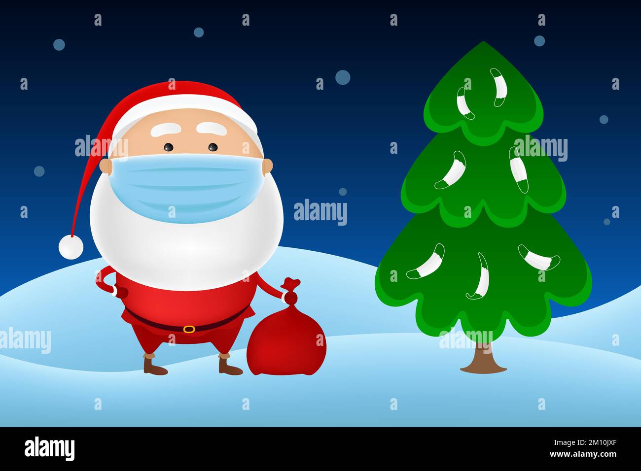 Santa in medical mask and Christmas tree. Vector illustration Stock ...