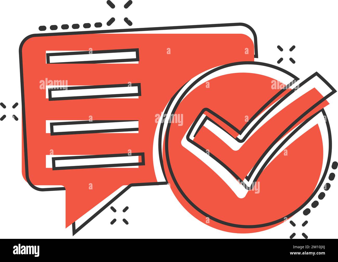 Speak chat sign icon in comic style. Speech bubble with check mark ...