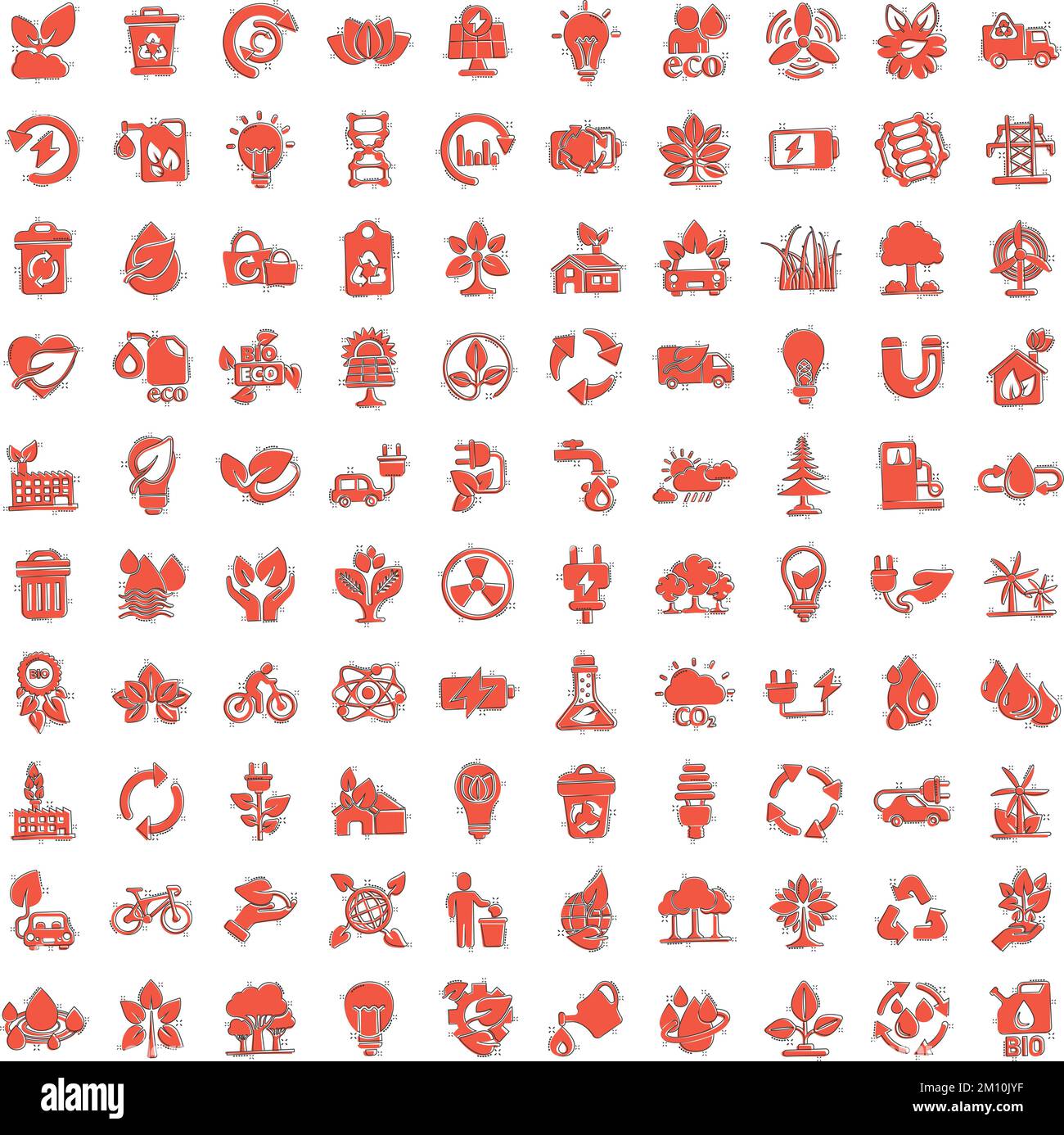 Eco environment icons set in comic style. Ecology cartoon vector ...