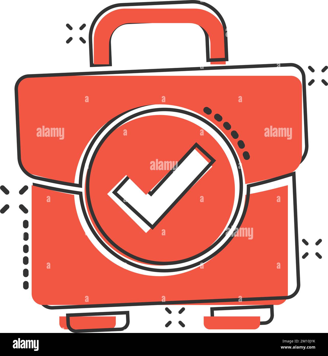 Briefcase accept icon in comic style. Portfolio approval cartoon vector ...