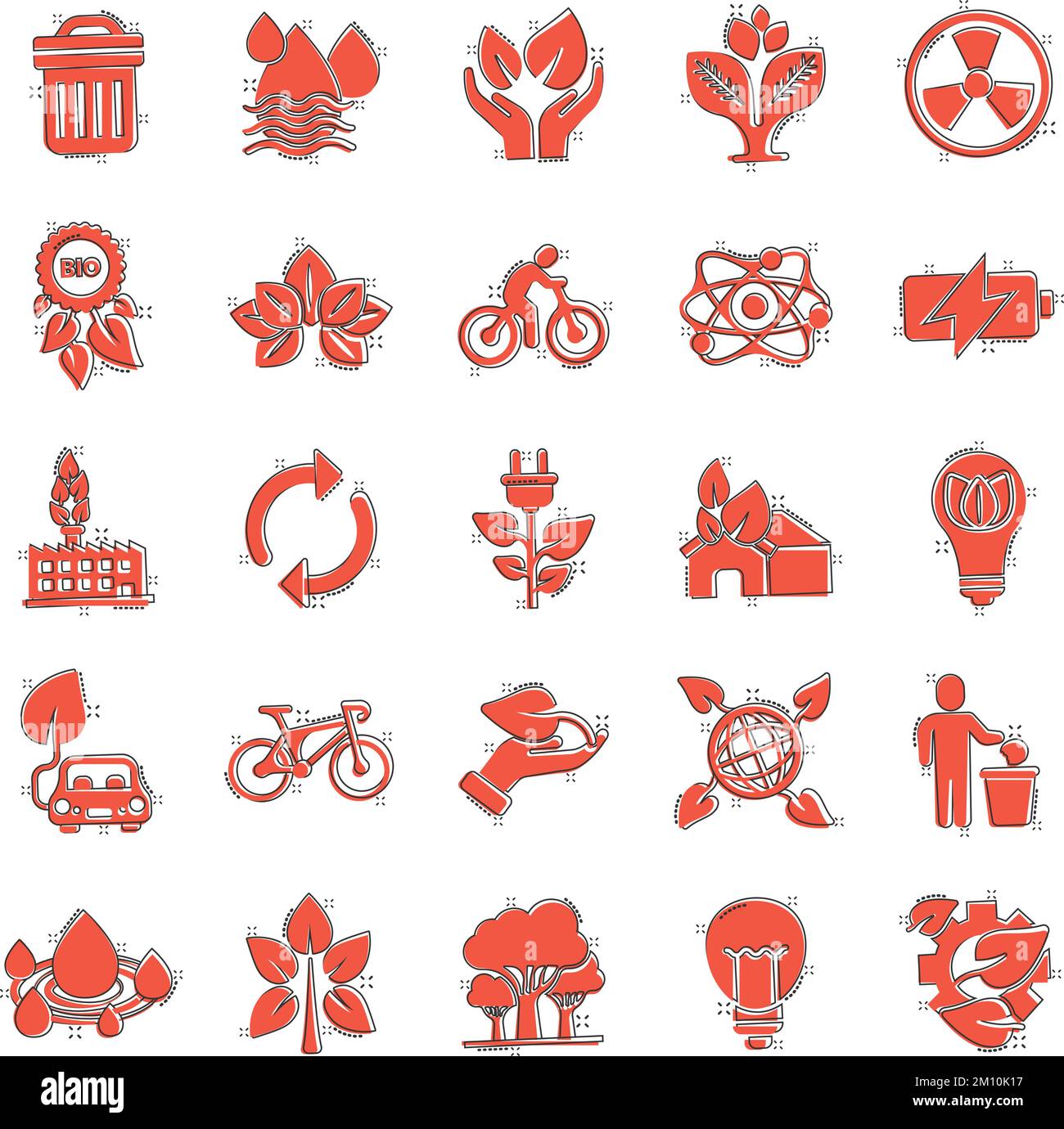 Eco environment icons set in comic style. Ecology cartoon vector ...